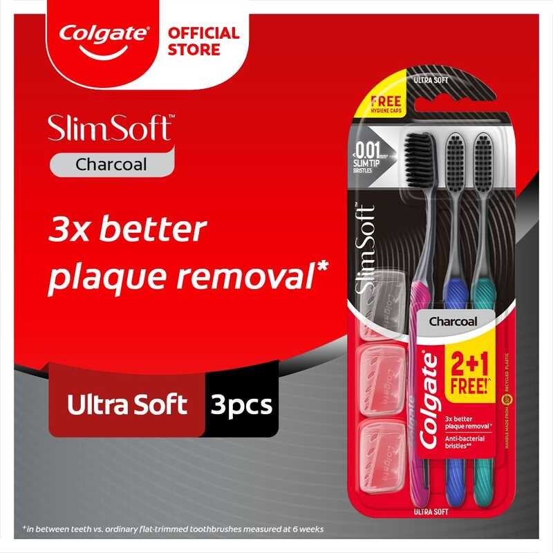 Colgate Slim Soft Charcoal Ultra Toothbrush Value Pack Of 3 | Shopee ...
