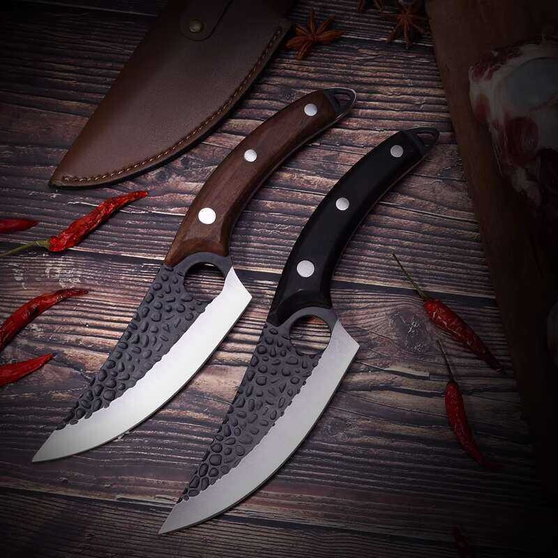 Hand Forged Hammer Patterned Fast Skinning And Meat Cutting Knife, Bone ...