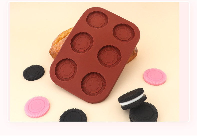 6-Cavity Smiley Face Sandwich Biscuit Silicone Mold Chocolate Mold ...