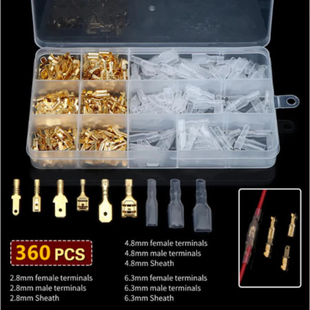 280pcs Terminal Lugs Assorted Crimp Spade Terminal Wire Flat Female and Male Insulated ...