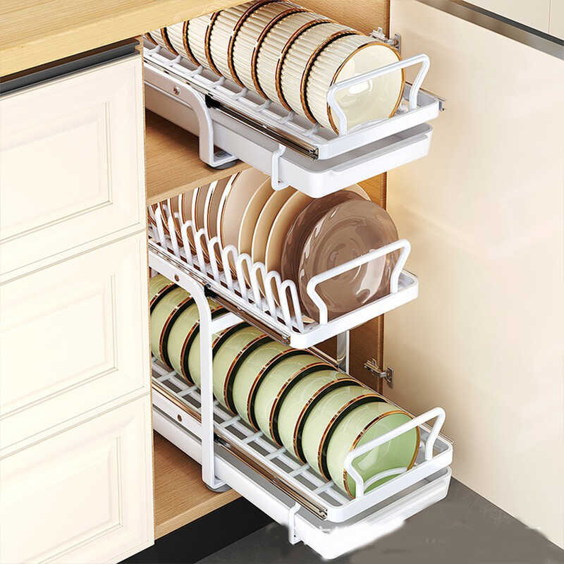 Sliding Kitchen Dish Drying Rack Cabinets Drawers Organizer Pull-Out ...