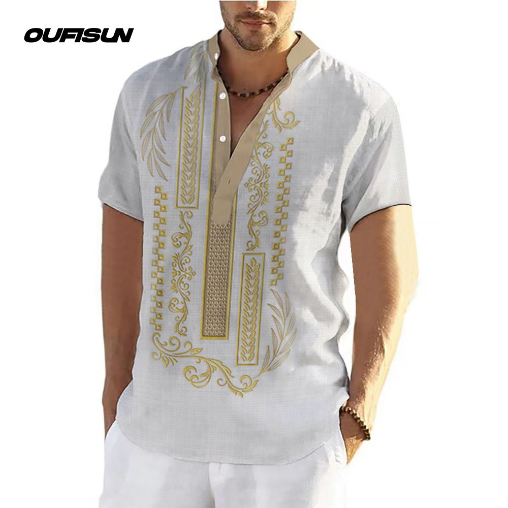 Summer Outfit for Men Ethnic Style Barong Loose Breathable Asean Shirt ...