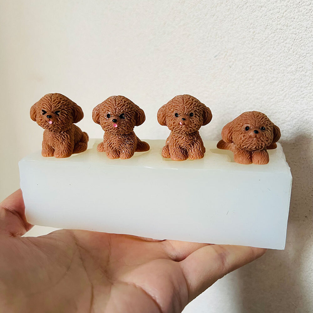 Four Mini Teddy Dog Silicone Molds DIY Dog Candle Molds Cute Puppy ...