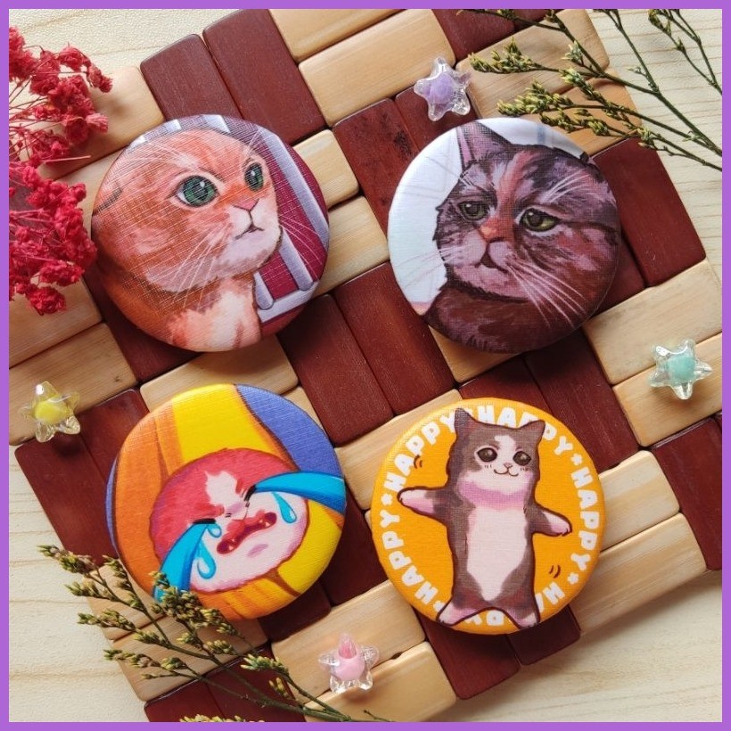 Cat Memes 44mm Matte Button Pins Happy Happy Uweegh Happi Happi Talking ...