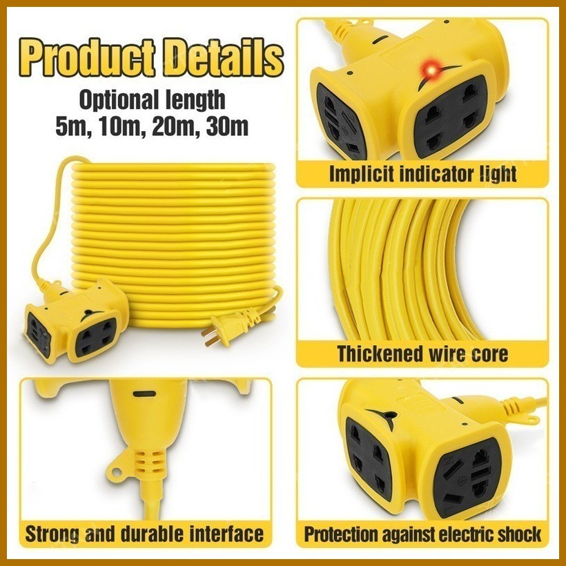 1M/5M/10M/20M/30M Extension Cord Socket long Plug-in Strip Electric Vehicle Charging Extension ...