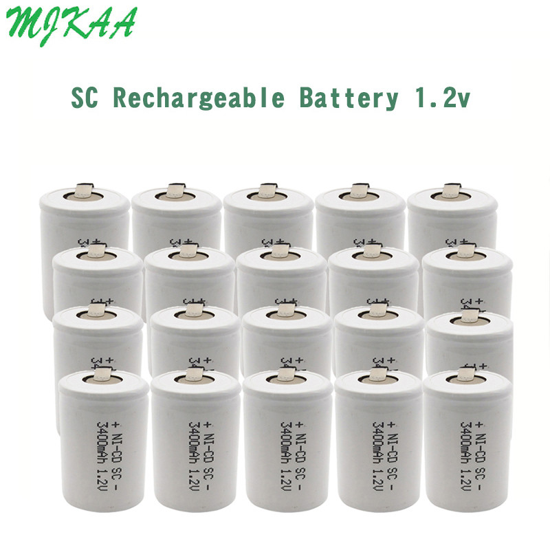 10/12/20Pcs SC 1.2V 3400Mah Rechargeable Battery Sc Sub C Ni-Cd Cell Batteries With Welding Tabs ...