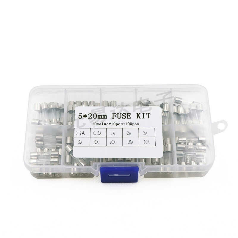 Glass fuse fuse fuse tube fuse box 5 * 20MM 10 types, a total of 100 ...