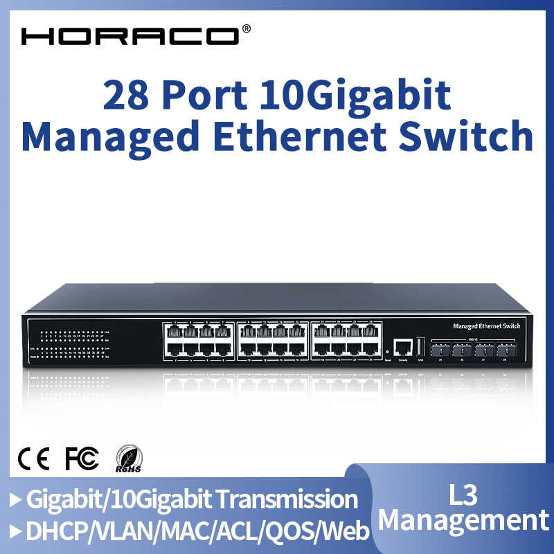 HORACO 28 Managed Ethernet Switch L3 10Gigabit Upk Network Switcher ...