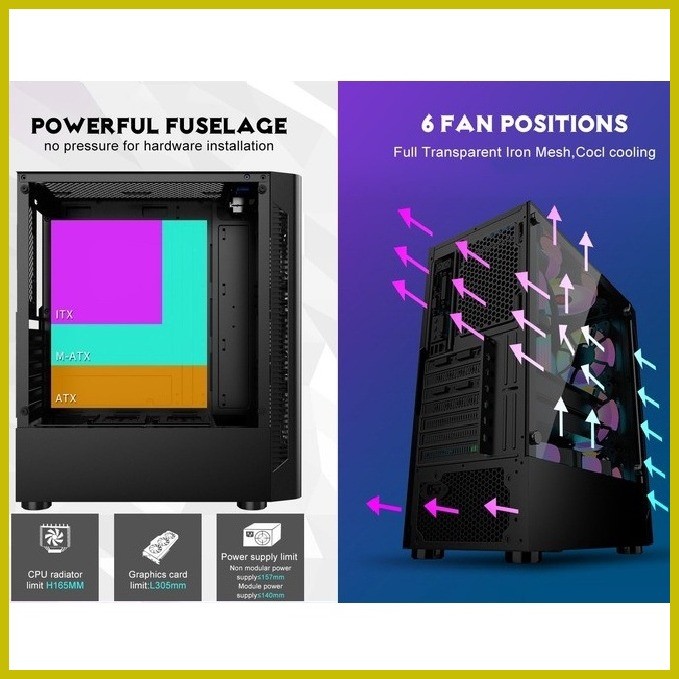 Inplay Meteor 03 black/white ATX case PC case gaming case Desktop case ...