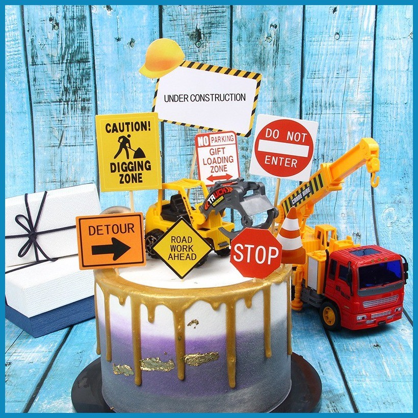 Road Signs for Construction Cake Toy Topper set of 5pcs toys toppers ...