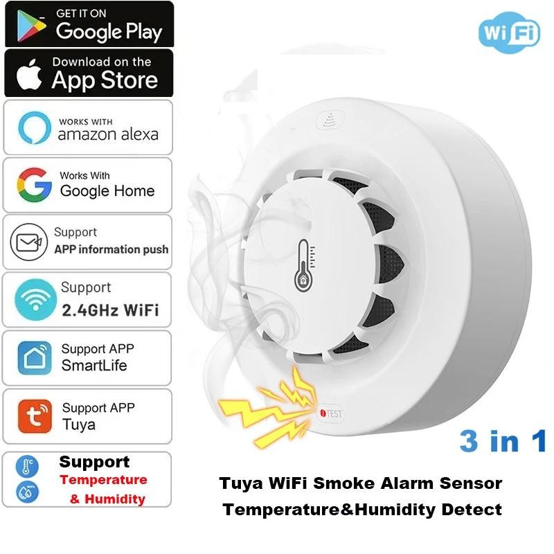 Tuya WiFi Bluetooth Two Connection Smoke Detector Temperature Humidity ...