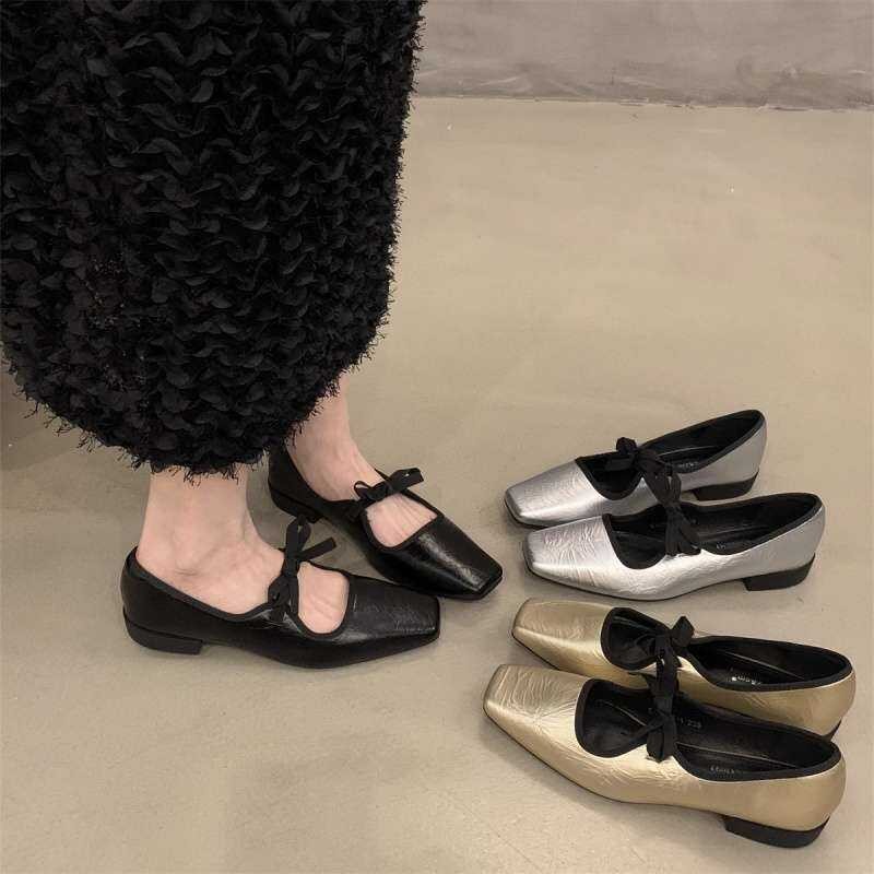 5 Spring New Shallow Mouth Flat Bottomed Square Toe Ballet Shoes With A ...