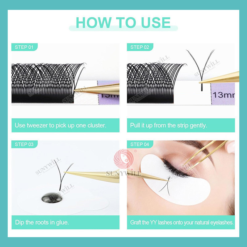SUNYWILL 12 Rows YY Shape Eyelashes Extension Set Premium D Curl Black ...