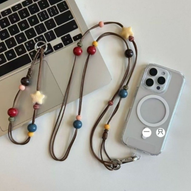 Korea Retro Star Beaded Phone Charm Chain Keycord Rope For iPhone 16 ...