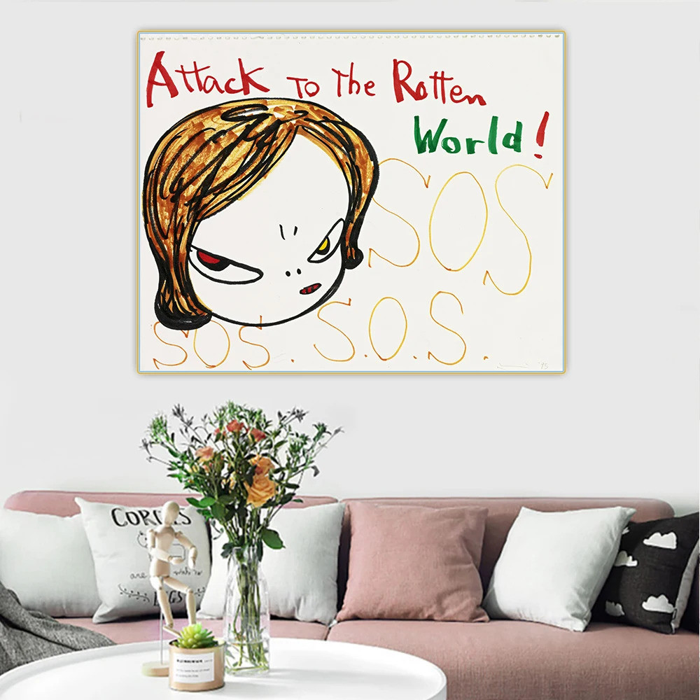 Yoshitomo Nara Attack To The Rotten World " Cartoon Japanese Canvas Oil ...