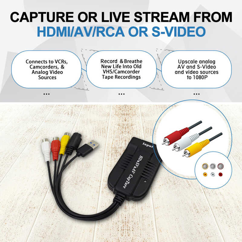 S AV VIDEO USB 2.0 HD Capture Card for TV DVD VHS DVR Analog Video ...