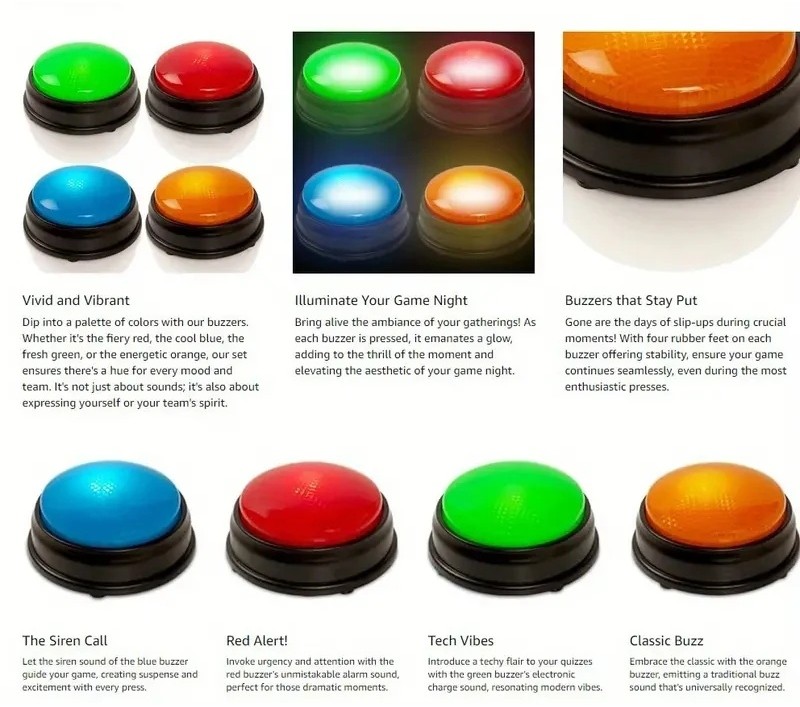 Answer Buzzers for Game Shows 4pcs Game Buzzers with Lights & Sounds ...