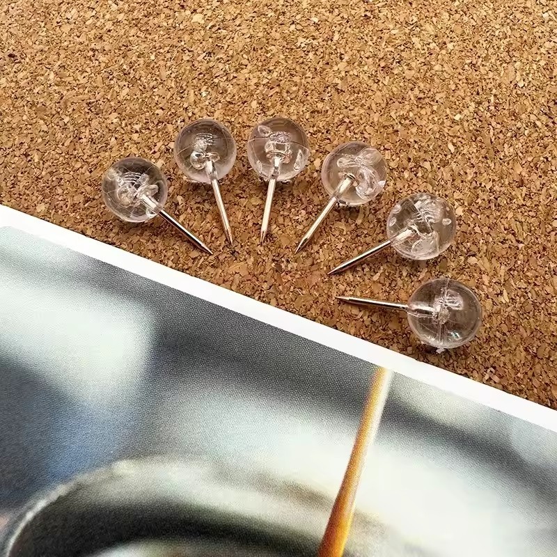 50Pcs/Box Plastic Transparent Spherical Metal Push Pins for Cork Board ...