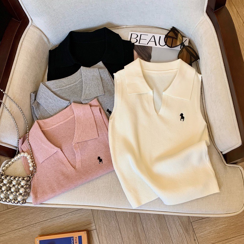 baao Korean Style Idle Style Polo Lapel Knitted Vest Women's Vest Top ...