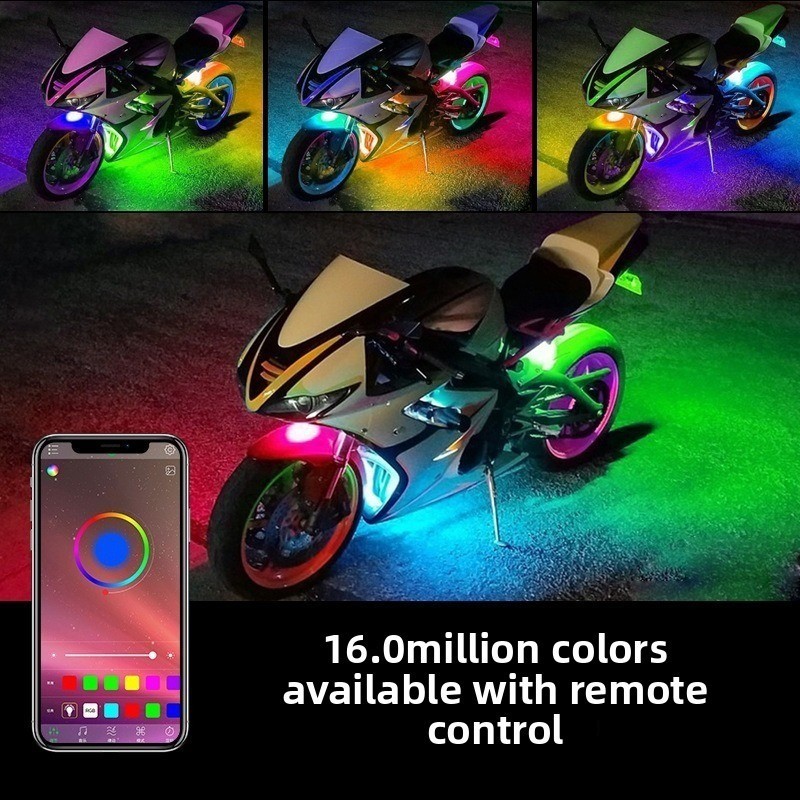 1 in 8/12/16 Motorcycle LED Kit 12V APP Control RGB Atmosphere Light ...