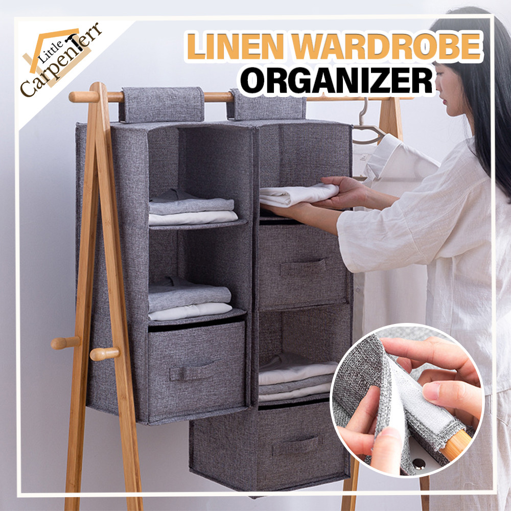 Little Carpenterr Linen Hanging Wardrobe Organizer Rak Baju Drawer ...
