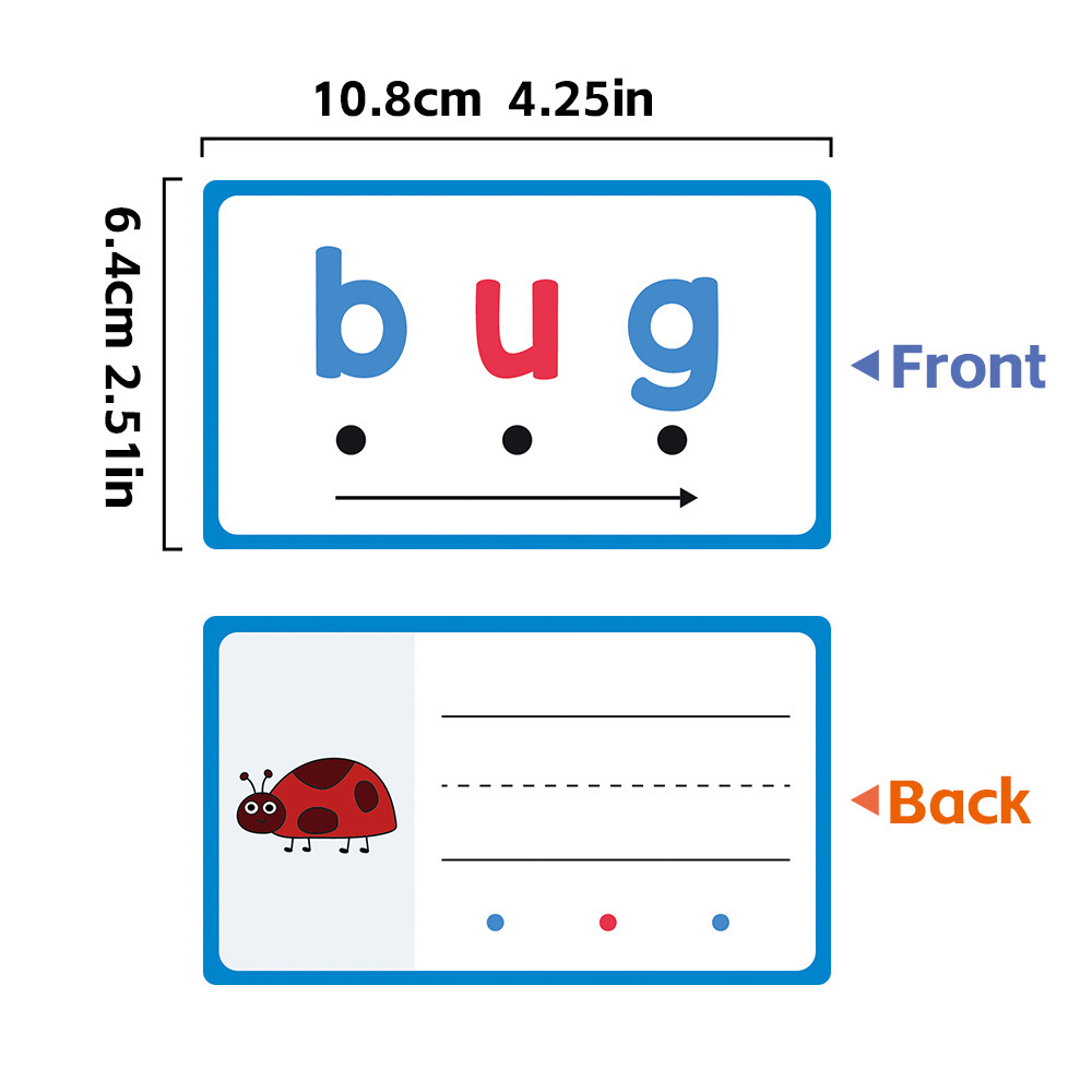 60 Cards English CVC Word Flashcard, 50 Words Phonics Reading Spelling ...