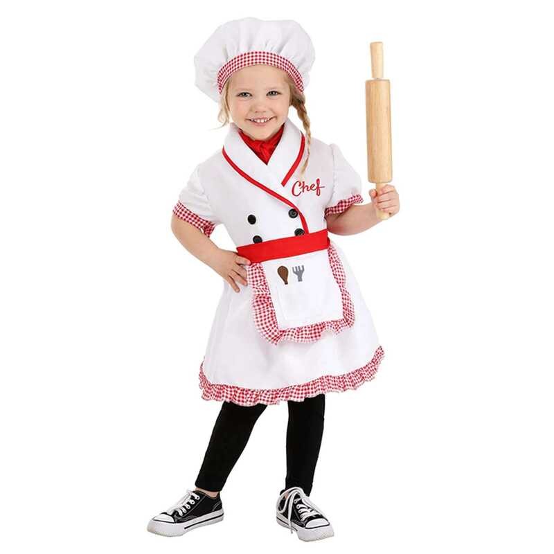 Girls Boys Kitchen Cooking Uniform Chef Costume Hallloween Cosplay Play ...