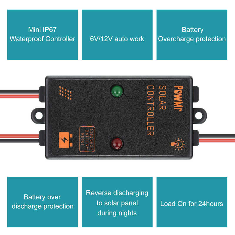Waterproof Powmr PWM Charge Controller 5A Suitable For 6V 12V Battery ...