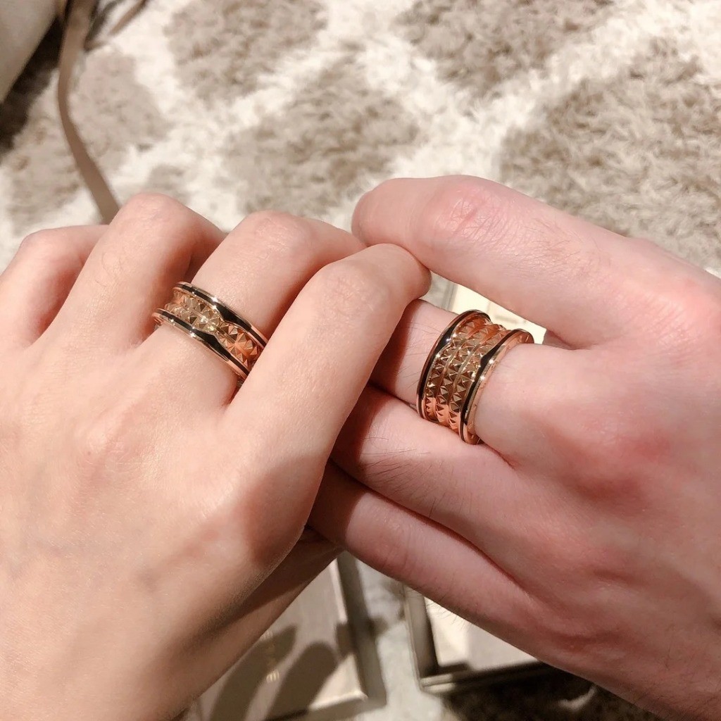 COD PAWNABLE 18k Saudi gold】Couple's Ring Bulgari Rivet Ring Wide and ...