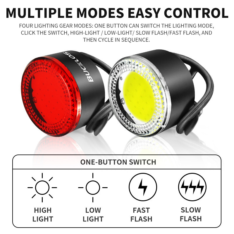 BUCKLOS COB Road Bike Light Rechargeable MTB Light Set Warning Light ...