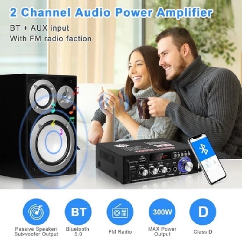 Hug 300W+300W Digital Hifi Bluetooth Stereo Audio Amplifier Fm Radio Usb Bt-298A Mini USB Home ...