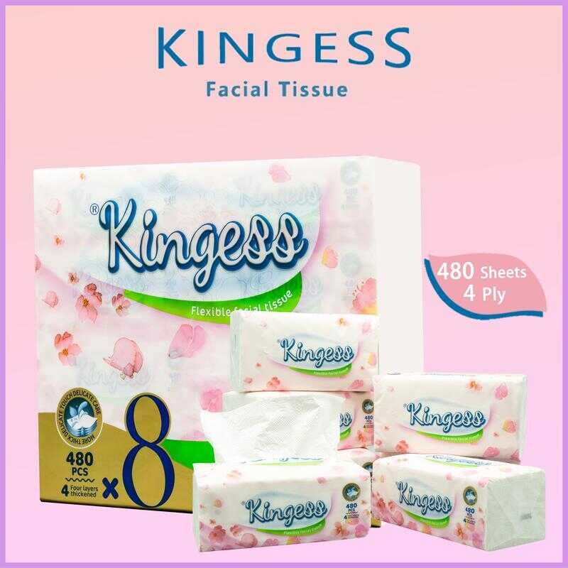 KINGESS Facial Tissue Sakura 8 Packs Extra-Large 4Ply 480 Sheets Per ...