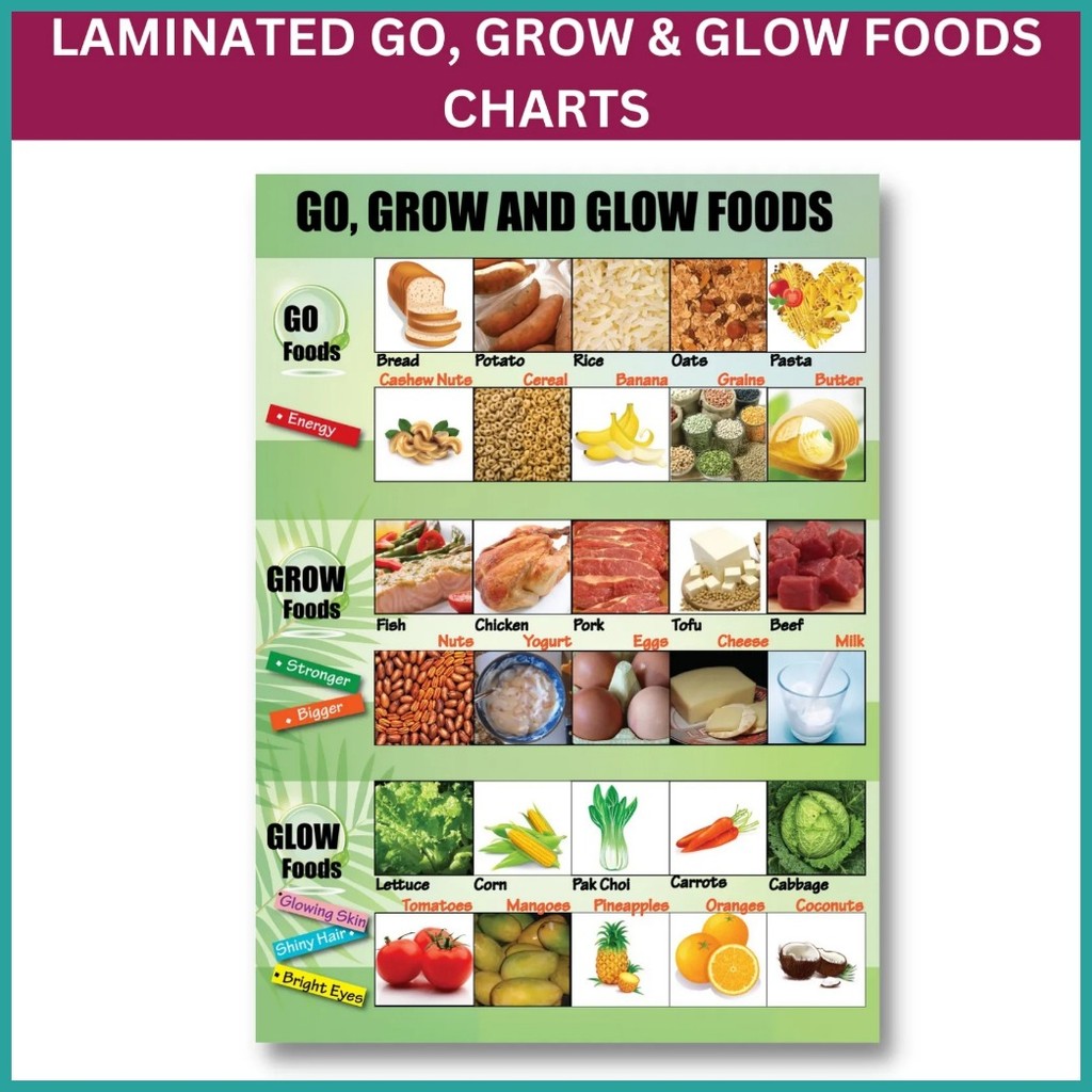 Laminated Go, Grow & Glow Foods Chart for Kids, Learners and Educators ...