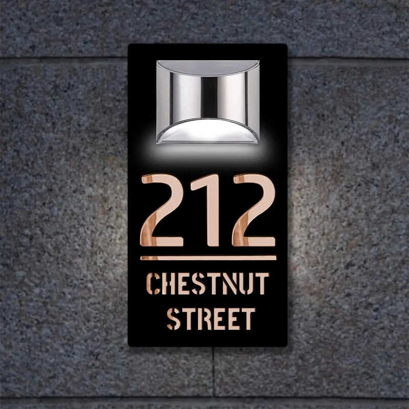 House Customized Solar LED Light Modern Ial Sign 3D Laser Cut Address ...