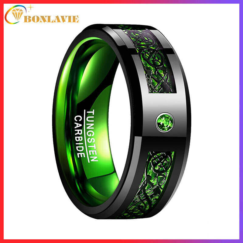 100% BONLAVIE Real Tungsten Carbide Wedding Band Ring Celtic Dragon ...