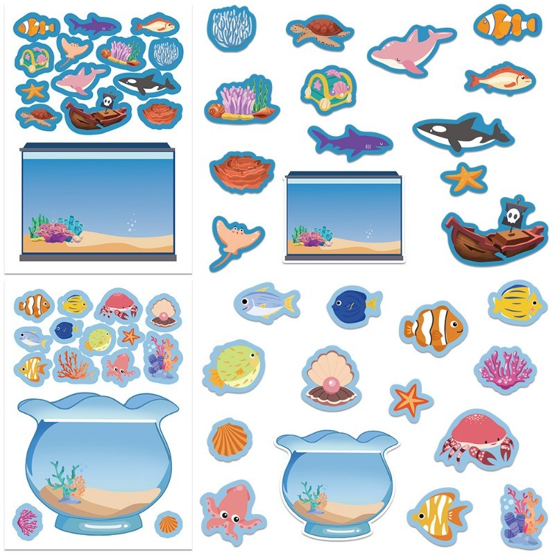 8PCS Cartoon Dream Fish Tank Collage Ocean Fish/Coral Small Elements ...