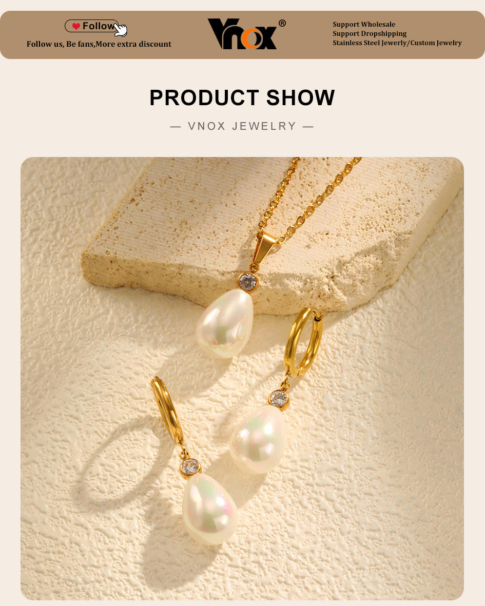 Vnox Zircon Cubic Water Droplet Pearl Pendant Necklace for Women ...