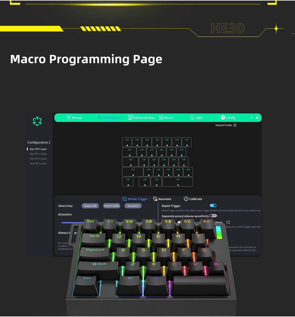 ZUOYA HE30 Magnetic Switch Mechanical Keyboard One-handed RGB Backlight ...