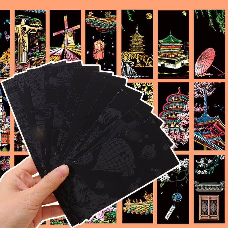 Magic City Scratch Painting Kit - Castles,Flame, Lantern - DIY Graffiti ...