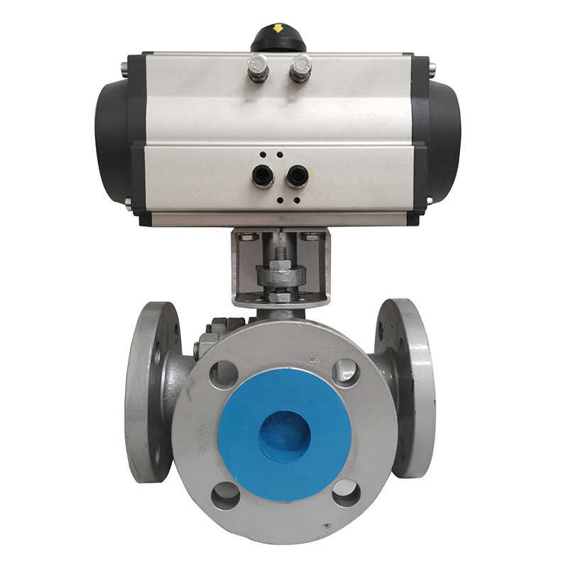 Q644f-16C Cast Steel Pneumatic Three-Way Flange Ball Valve L/T Type Steering Valve Diversion ...