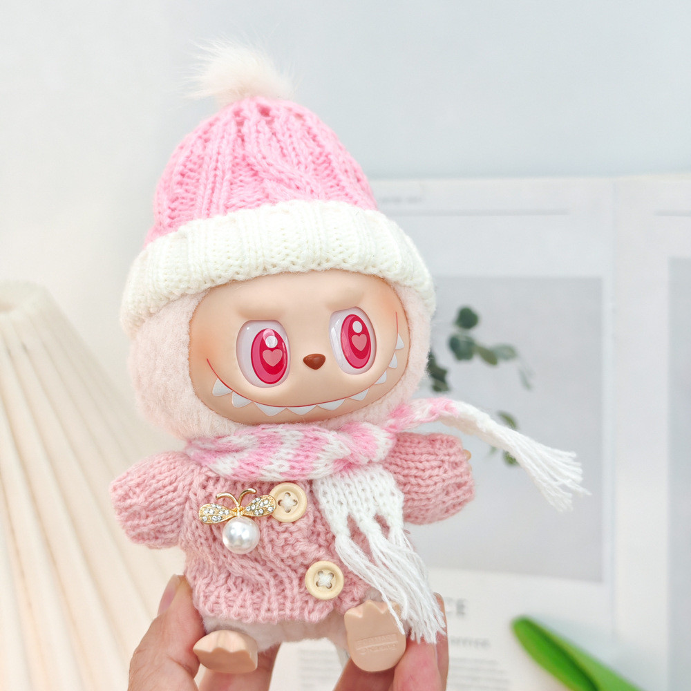 Labubu Sweater Set Winter Pink Hat Scarf for Have A Seat Labubu V1 V2 ...