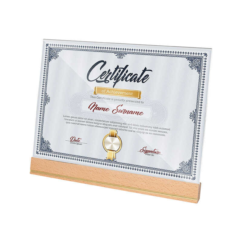 Acrylic Table Card Honor Certificate Display Frame Solid Wood Standing ...