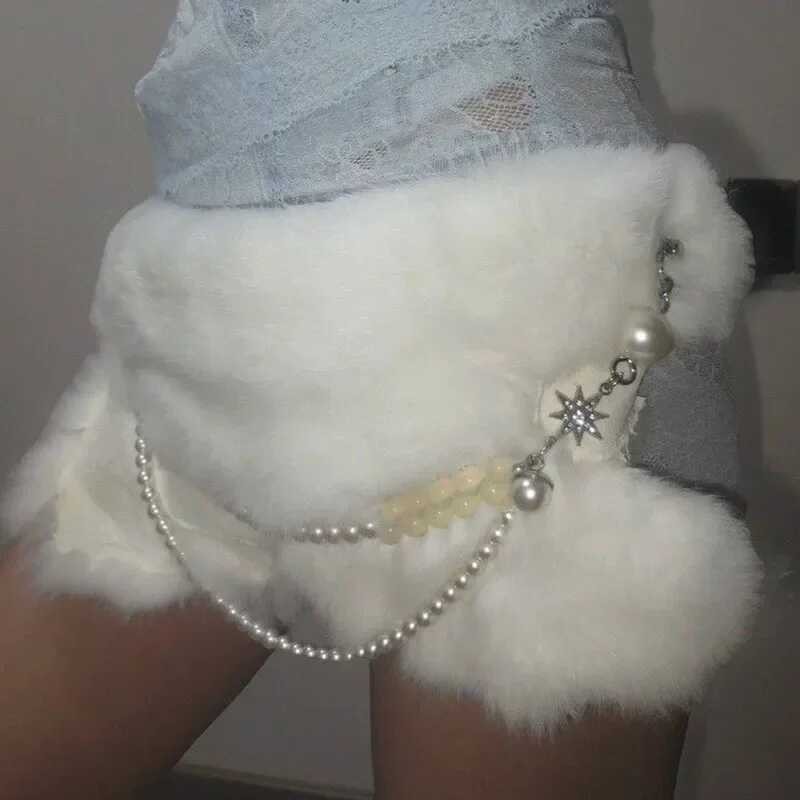 Rabbit Sexy Fur Pearl Chain Y2k Furry Belt Vintage Cowgirl Belts Gothic ...