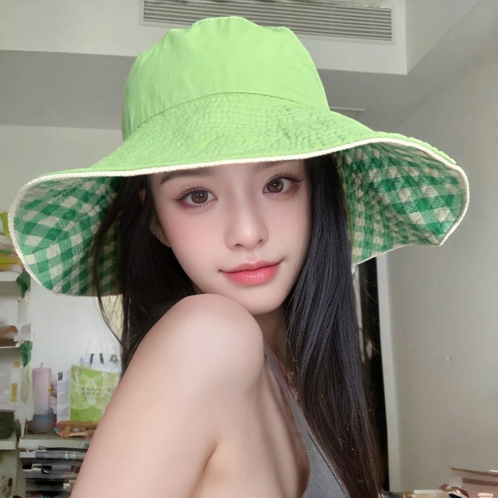 Unique Double-sided Wide Brim Hat - Fresh Dopamine Plaid Fisherman Cap ...