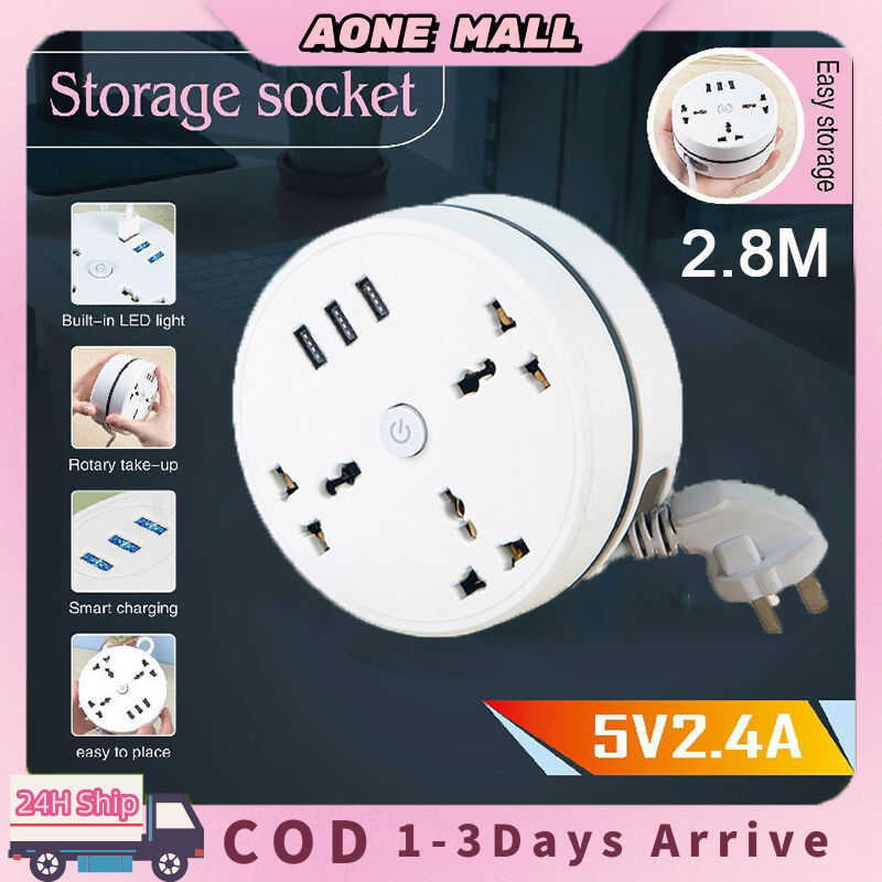 Universal Power Strip Surge Protector Socket With 2.8M Retractable ...