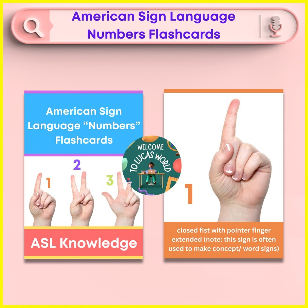ASL ALPHABET AND NUMBERS SIGN LANGUAGE HANDSHAPE KNOWLEDGE FLASHCARDS ...