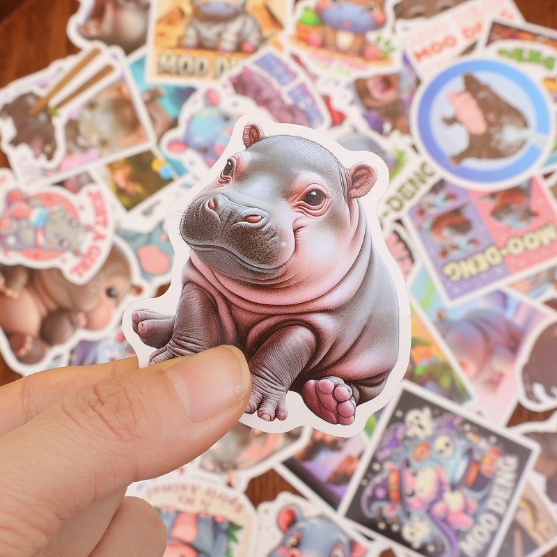 50 Pcs Moo Deng Hippo Graffiti Stickers - Water Cup Trunk Decor - Self ...