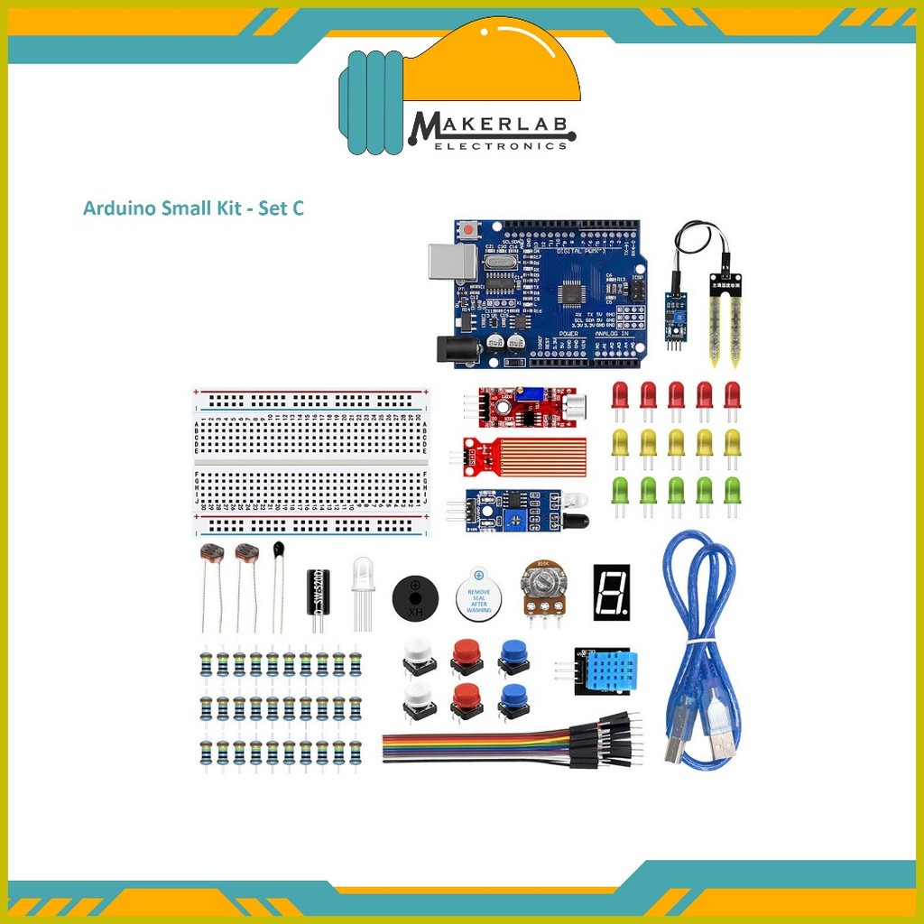 Makerlab Electronics Basic Arduino UNO R3 Learning Starter Kit Set C with Tutorial, Breadboar ...