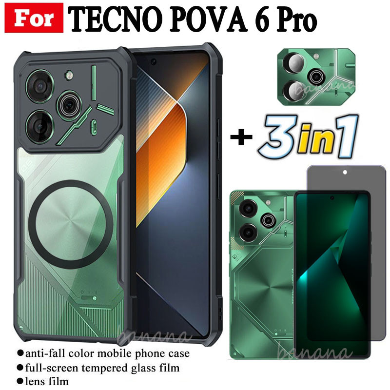 3 in 1 Tecno Pova 6 Pro Shockproof Phone Case With Magnetic Wireless Charging Sticker For Tecno ...