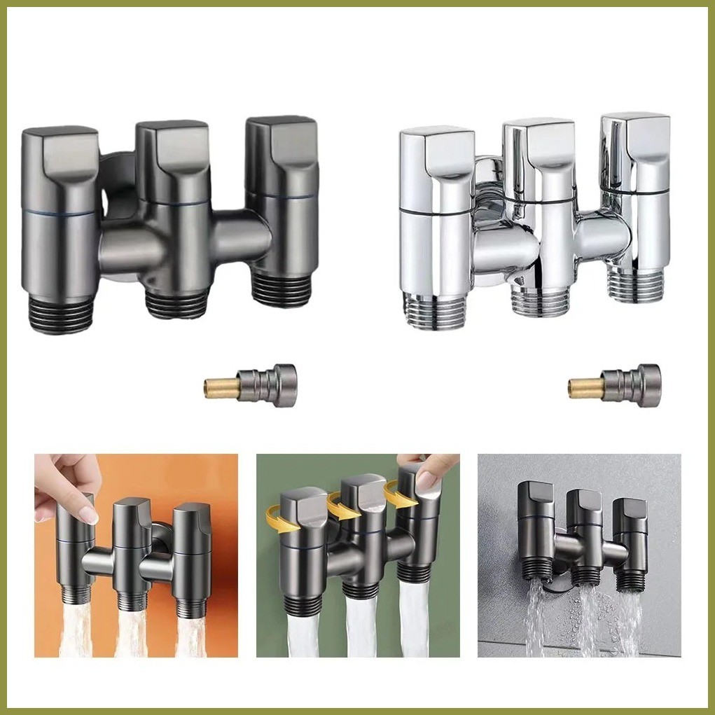 § ♀ 1 in 3 Out Faucet Dual Control Valve with Bidet Washing Machine Tap ...